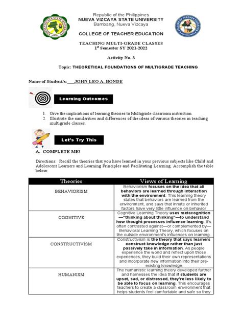Activity 3 Theoretical Foundations Of Multigrade Teaching Download Free Pdf Learning Theory
