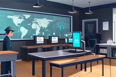 Premium Photo Futuristic Classroom Security Biometric Access And Ai