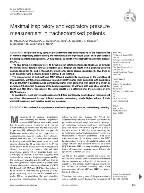 Pdf Maximal Inspiratory And Expiratory Pressure Measurement In