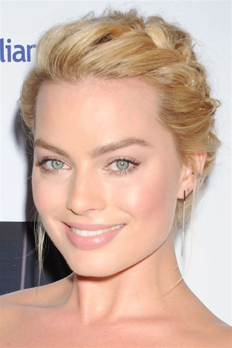 Margot Robbie Straight Honey Blonde Crown Braid Updo Hairstyle Steal
