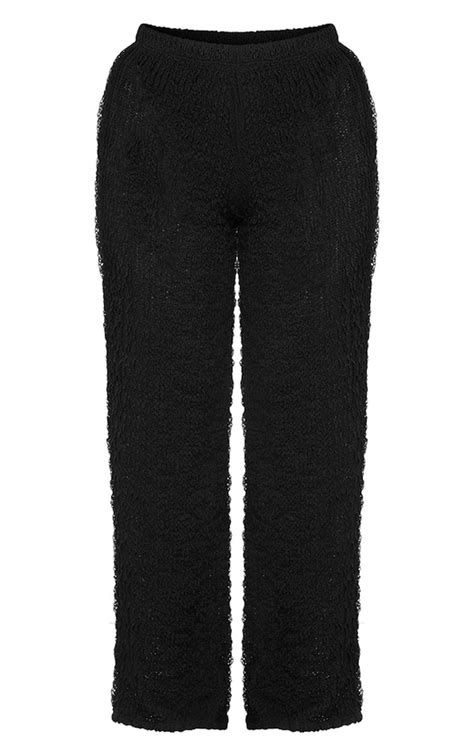 Black Textured Jersey Wide Leg Floaty Pants Prettylittlething Aus