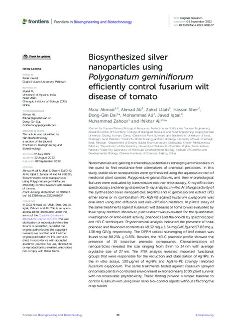 Pdf Biosynthesized Silver Nanoparticles Using Polygonatum