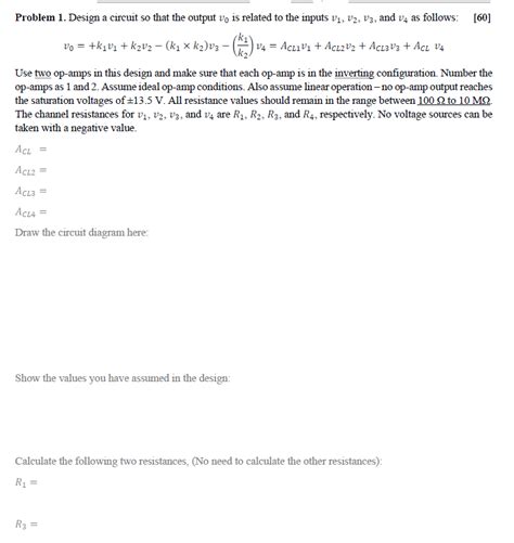 solved problem 1 design a circuit so that the output vo is