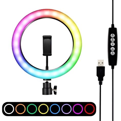 Кольцевая лампа RGB разноцветная MJ33 (33 см) Цветная селфи лампа без ...