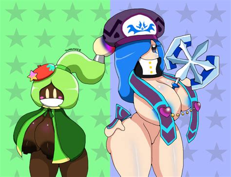 Rule 34 Armless Axe Big Breasts Blue Hair Blue Nipples Breasts Brown Body Clothed Clothing Duo