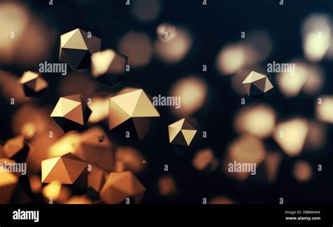 Abstract D Rendering Of Chaotic Low Poly Particles Flying Polygonal Spheres In Empty Space