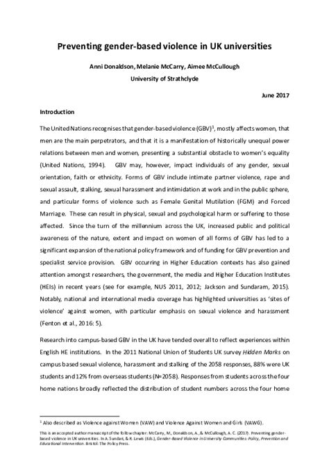 Pdf Preventing Gender Based Violence In Uk Universities The Policy