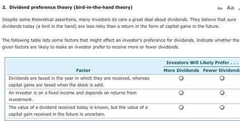 Solved Dividend Preference Theory Bird In The Hand Theory
