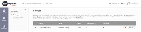 how do i export survey results tripleseat support