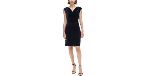 Jessica Howard Petites Velvet Cowl Neck Sheath Dress In Blue Lyst