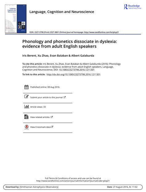 Pdf Phonology And Phonetics Dissociate In Dyslexia Evidence From