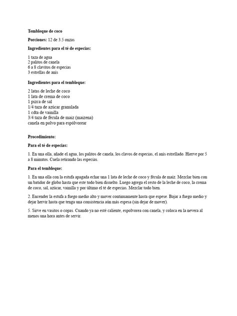 Tembleque De Coco Pdf Alimentos Cocina