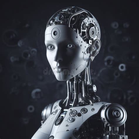 Female Humanoid Robot Invention On Dark Black Background Ai Generative Stock Illustration