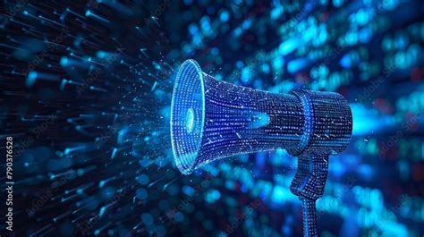 Blue Megaphone With Binary Code Artificial Intelligence In Advertisement And Digital Marketing