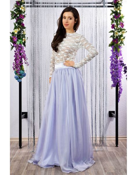 КРАСИВА ДЪЛГА ПОЛА ОТ ШИФОН И САТЕН В СВЕТЛО ЛИЛАВО Trendo Bg