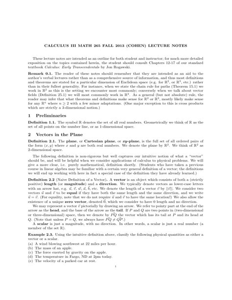 Calculus III Lecture Notes Vectors Multivariable Calculus