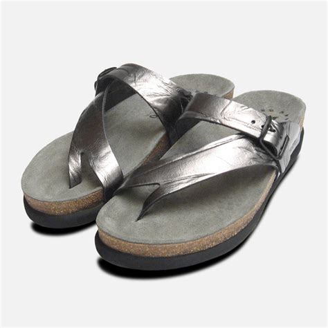 Helen In Creased Silver Metallic Leather Ladies Mephisto Sandals