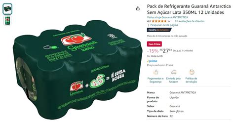 Pack De Refrigerante Guaraná Antarctica Sem Açúcar Lata 350ml 12