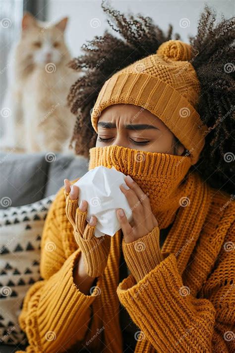 Allergic Reaction Young Individual Sneezing Due To Cat Allergy In Home