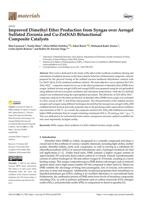 Pdf Improved Dimethyl Ether Production From Syngas Over Aerogel