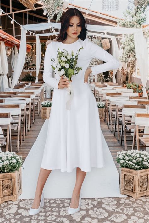 Long Sleeve White Midi Dress Dress For Fall Winter Size S Etsy