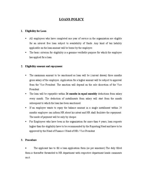 Template Loan Policy