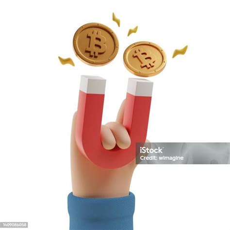 암호 화폐 비트 코인과 자석 기호와 3d 일러스트 만화 손 제스처 0명에 대한 스톡 사진 및 기타 이미지 0명 3차원 형태