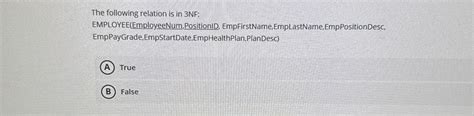 Solved The Following Relation Is In 3NF EMPLOYEE EmployeeNum Chegg