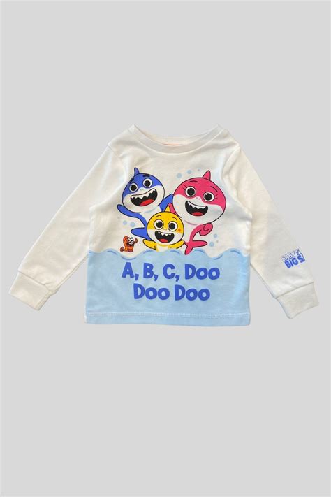 Ya Erkek Ocuk Baby Shark Uzun Kollu T Shirt Ekru