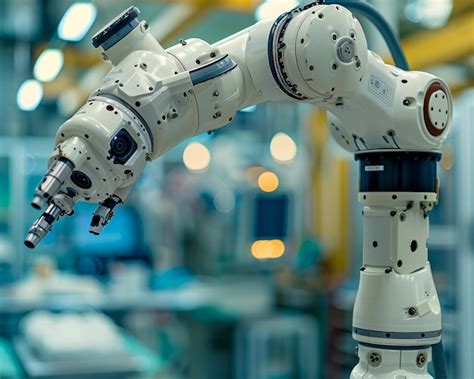Premium Photo Advanced Industrial Robotic Arm In Automated Factory Production Line Performing