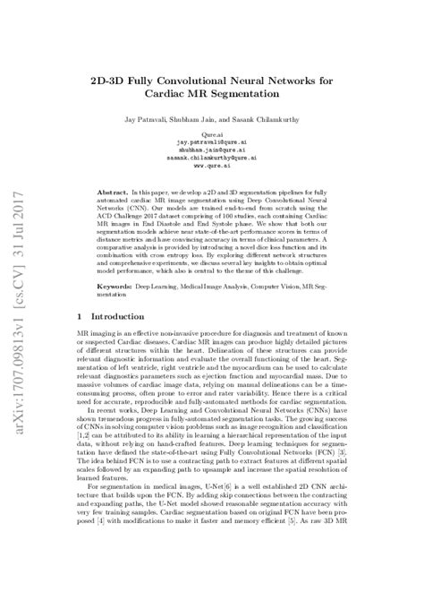 Pdf 2d 3d Fully Convolutional Neural Networks For Cardiac Mr Segmentation