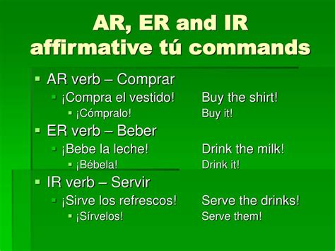 Ppt Irregular Verbs And Affirmative Tú Commands And Acabar De Infinitive Powerpoint Presentation