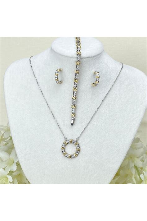 Kyver Çelik Xoxo Takı Seti Tiffany Model Küpe Kolye Bileklik Set 316 L