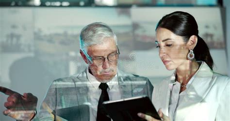 Cyber Security Surveillance And Tablet In Control Room With Tech And Command Center