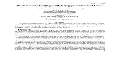 paper 1 machine learning algorithms and their significance in sentiment
