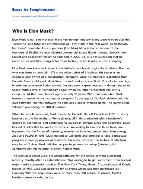 ≫ Who Is Elon Musk Free Essay Sample On