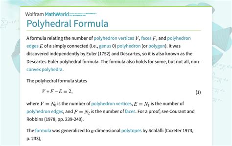 Polyhedral Formula From Wolfram Mathworld