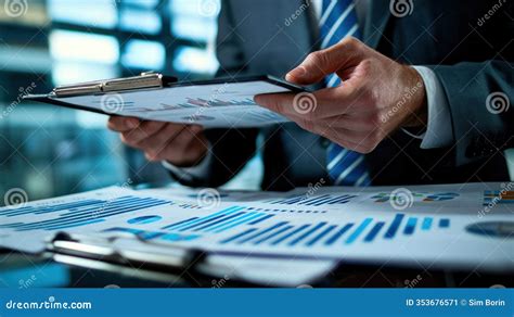 A Businessman Reviewing A Risk Assessment Report With Charts Stock