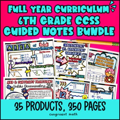 6th Grade Math Full Year Guided Notes Back To School Ccss Lessons With Doodles