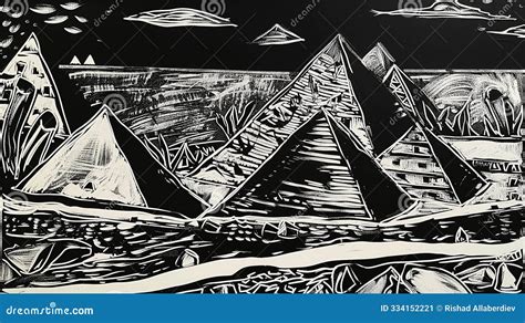 Stylized Black And White Pyramids Illustration Stock Illustration