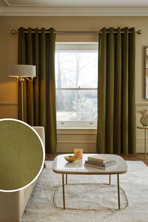 Buy Green Olive Matte Velvet Super Thermal Eyelet Curtains From The