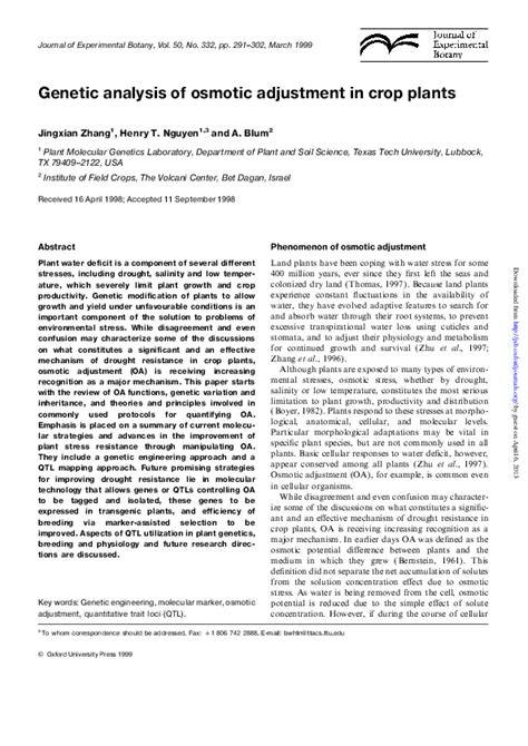 Pdf Genetic Analysis Of Osmotic Adjustment In Crop Plants