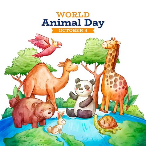 Ilustração Do Dia Mundial Dos Animais Em Aquarela Vetor Premium