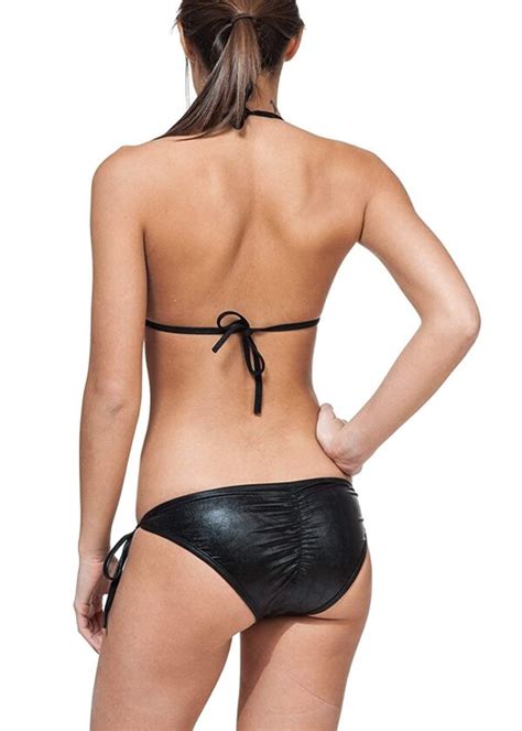 Womens Faux Leather Bra Panty Set