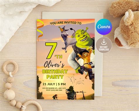 Editable Shrek Birthday Invitation Digital Printable Shrek Birthday