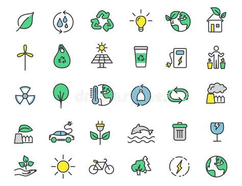 Conjunto De Iconos De Ecología Lineal Iconos De Entorno En Diseño