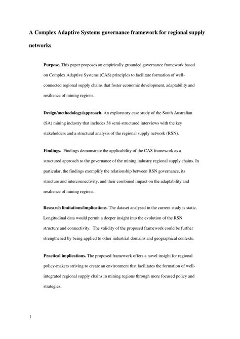 Pdf A Complex Adaptive Systems Governance Framework For Regional