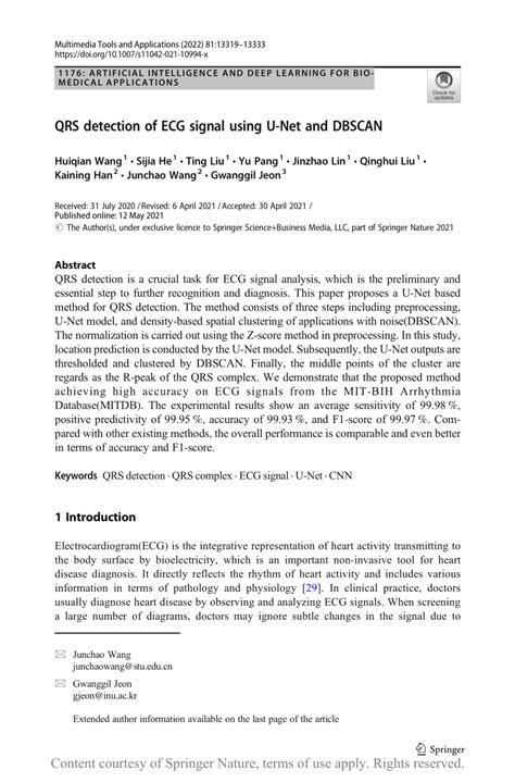 Qrs Detection Of Ecg Signal Using U Net And Dbscan Request Pdf