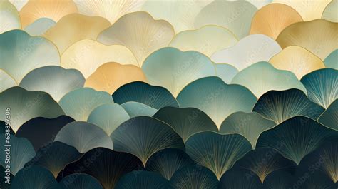 Japanese Style Abstract Lily Pad Texture With Golden Lines Stock Illustration Adobe Stock