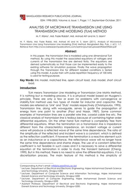 Pdf Analysis Of Microwave Transmission Line Using Transmission Line Modeling Tlm Method